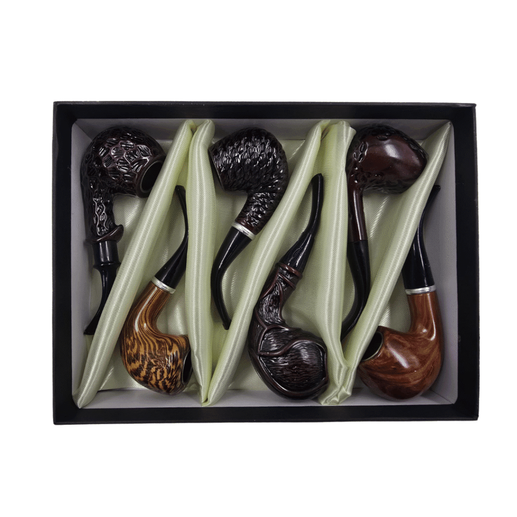 DISPLAY OF 6 RESIN WOOD PIPES. THE SMOKERS LOUNGE COLLECTION - ARB IMPORTS